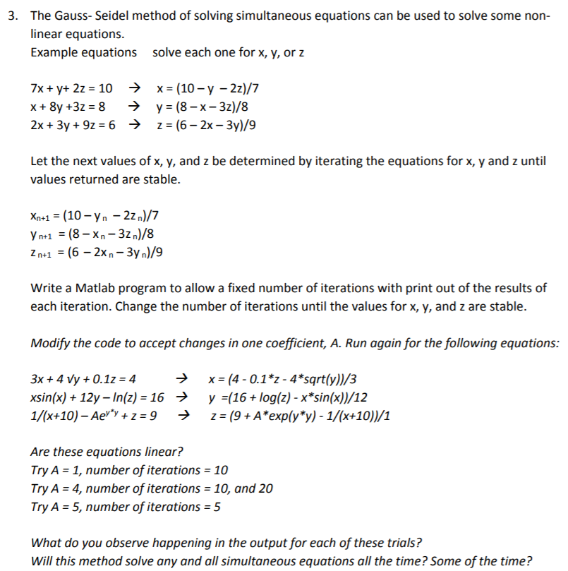 3. The Gauss-Seidel method of solving simultaneous | Chegg.com