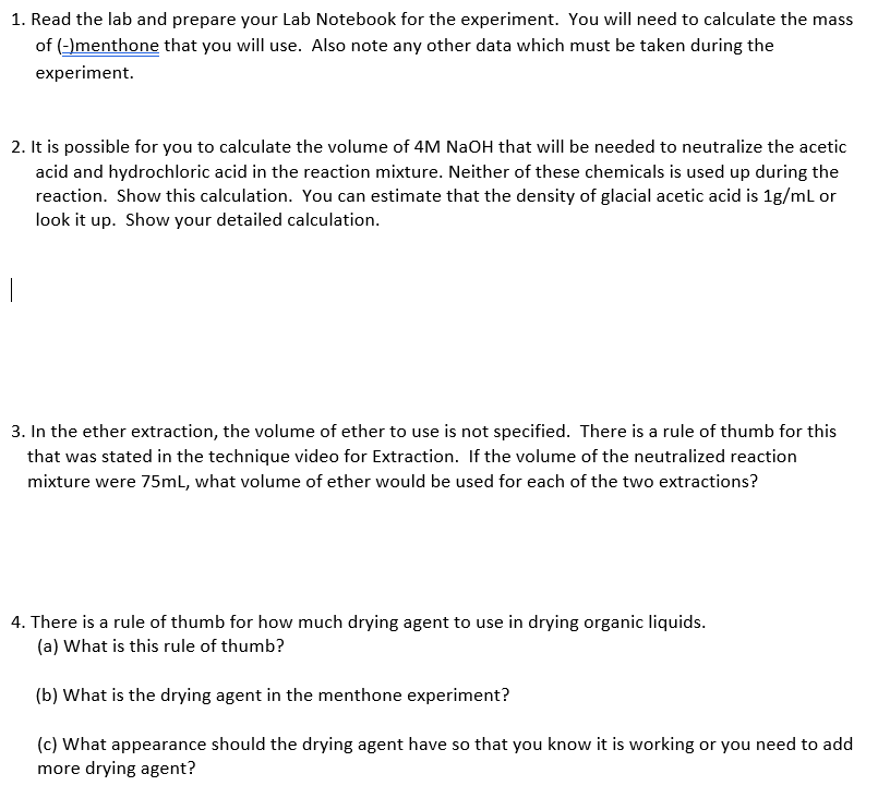 Solved 1. Read the lab and prepare your Lab Notebook for the | Chegg.com