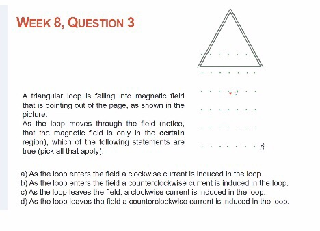 Solved WEEK 8, QUESTION 3 A triangular loop is falling into | Chegg.com