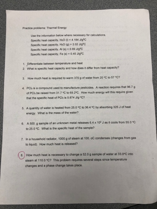 Solved Practice problems: Thermal Energy Use the information | Chegg.com