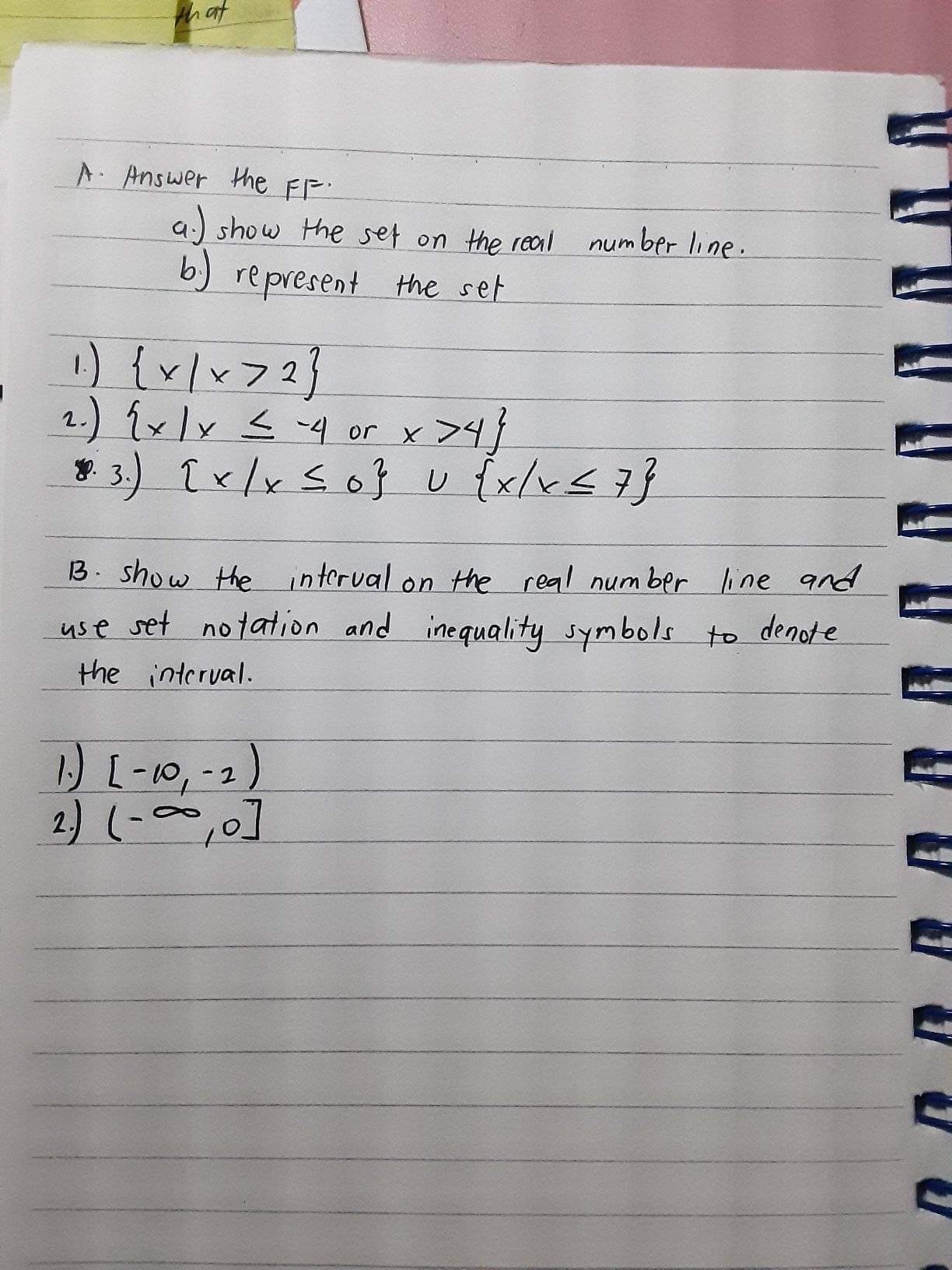 Solved A. Answer the FI. a.) show the set on the real number | Chegg.com