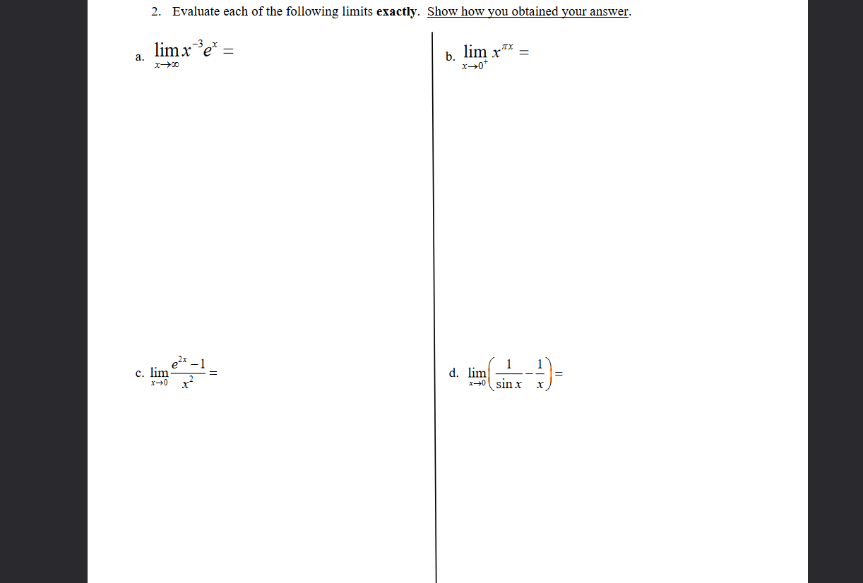 2. Evaluate each of the following limits exactly. | Chegg.com