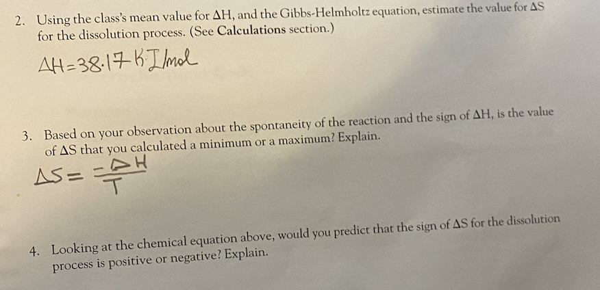 Solved 1. Is the dissolution process studied today, NaNO3( | Chegg.com