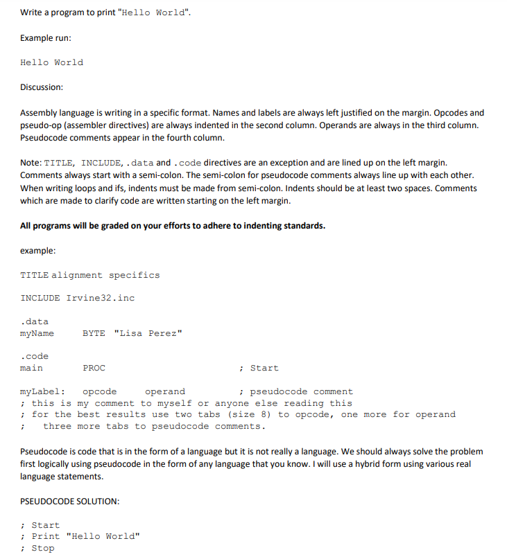 Solved Write a program to print "Hello World". Example run: | Chegg.com