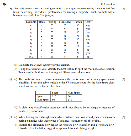 Solved (a) I he table below shows a training set with 10 | Chegg.com