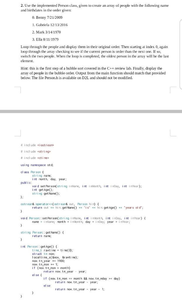Use C++. Person.h file included below # include | Chegg.com
