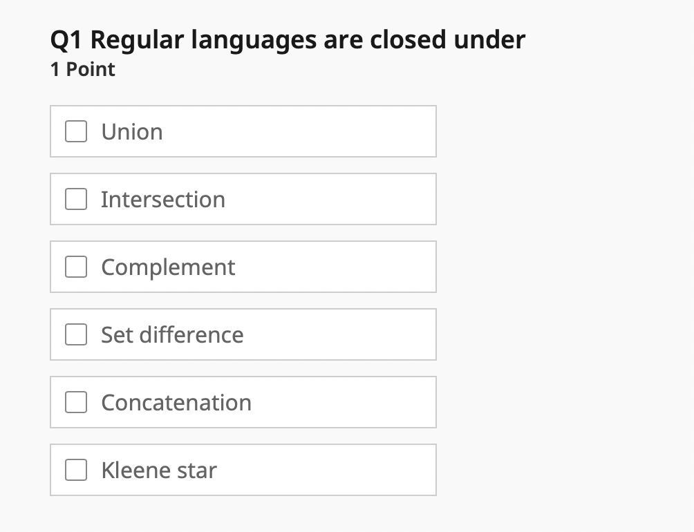 Solved Q1 ﻿Regular languages are closed under1 | Chegg.com