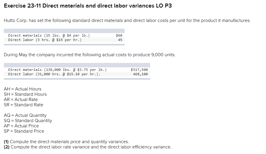 Solved Exercise 23-11 Direct materials and direct labor | Chegg.com