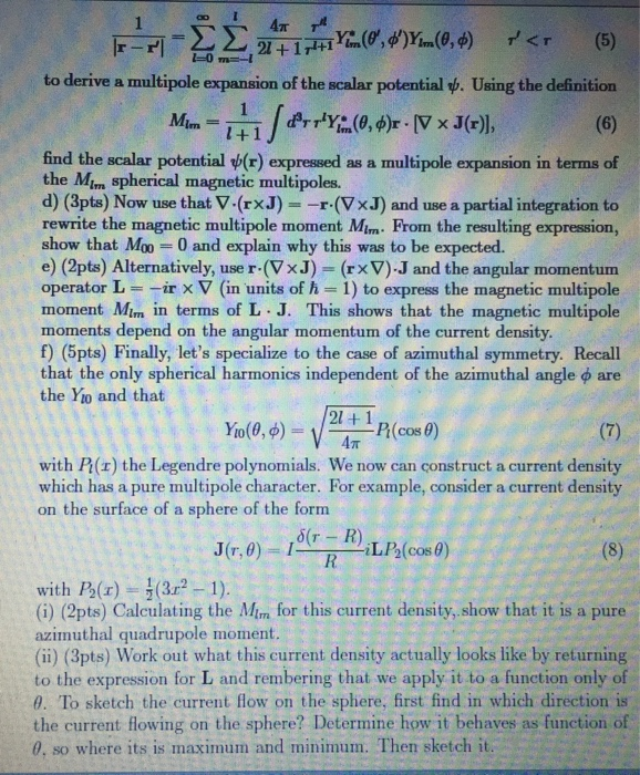 using magnetic multipole expansion solve part f (i | Chegg.com