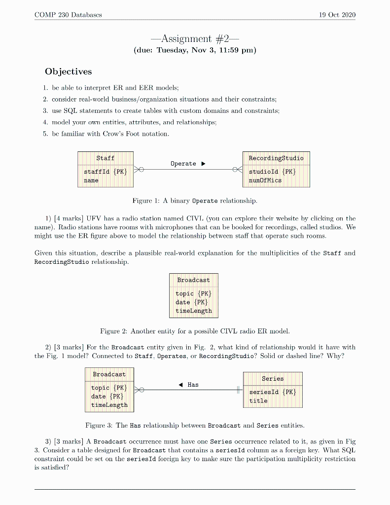 Solved COMP 230 Databases 19 Oct 2020 -Assignment #2 (due: | Chegg.com
