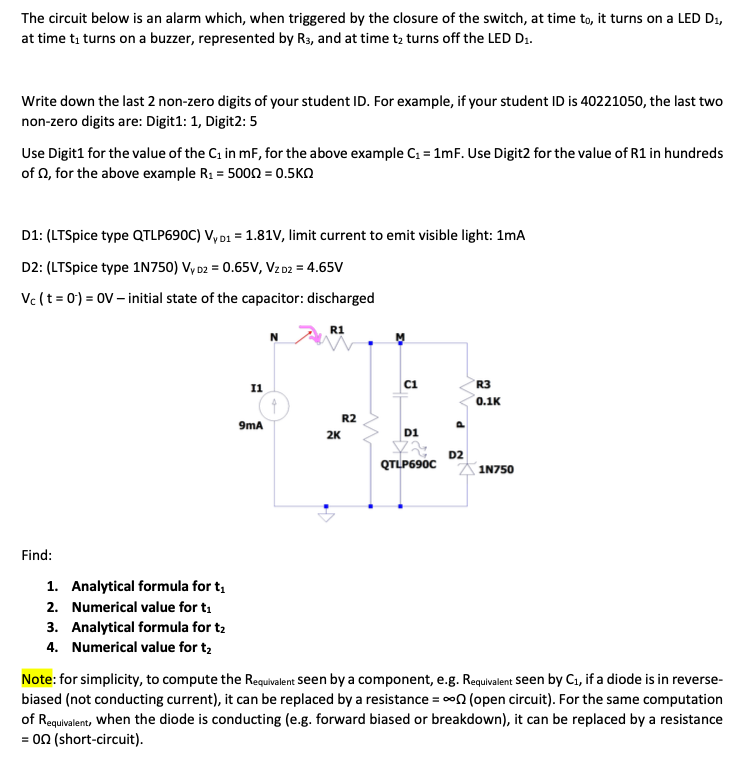 Solved The circuit below is an alarm which, when triggered | Chegg.com