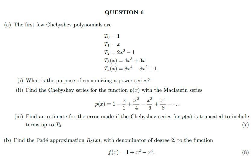 Solved QUESTION 6 - (a) The first few Chebyshev polynomials | Chegg.com