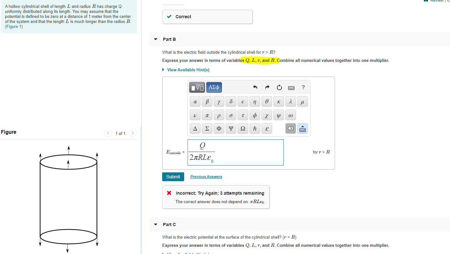 Solved A hollow cylindrical shell of length L and radius R | Chegg.com