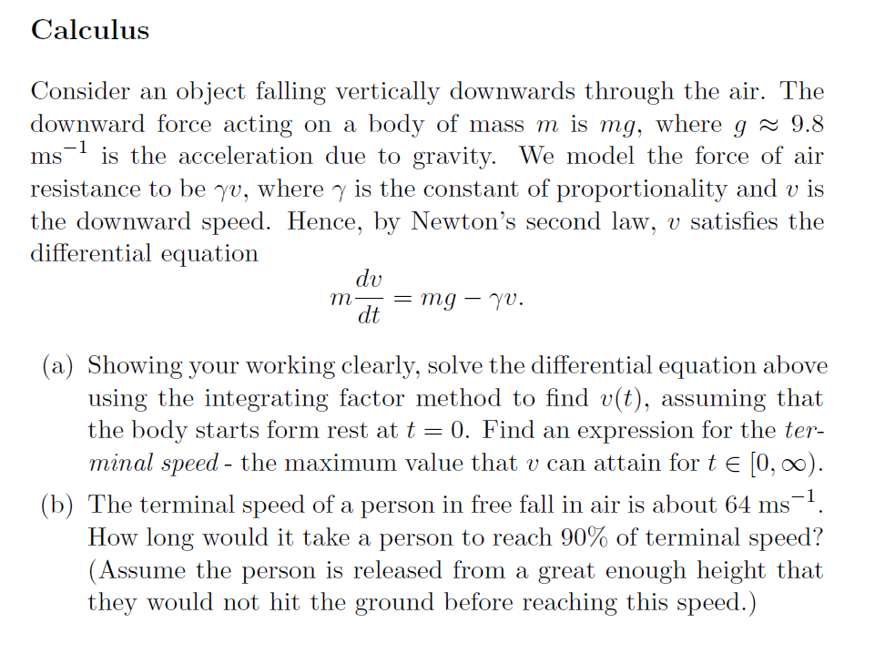 Solved Calculus Consider an object falling vertically | Chegg.com
