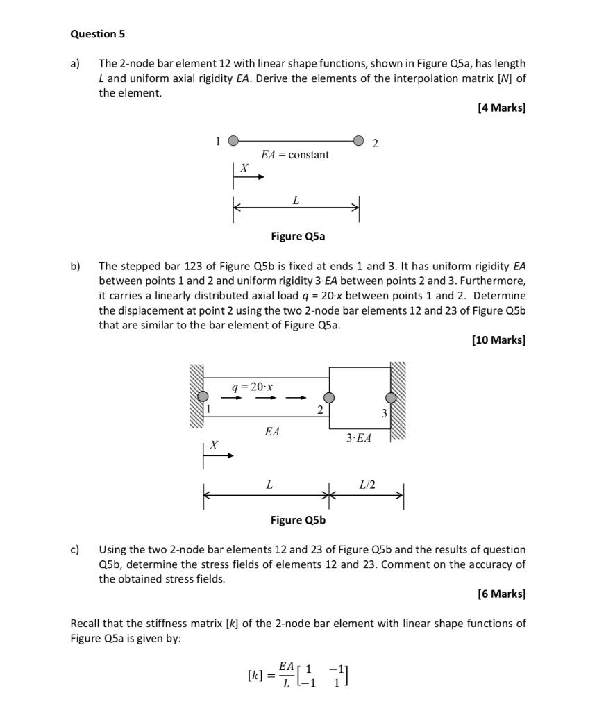 Solved Question 5 a) The 2-node bar element 12 with linear | Chegg.com