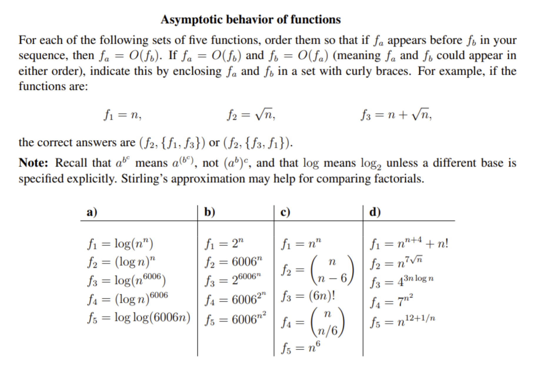 Solved Asymptotic behavior of functions For each of the | Chegg.com