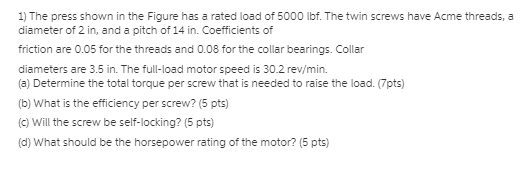1) The press shown in the Figure has a rated load of | Chegg.com