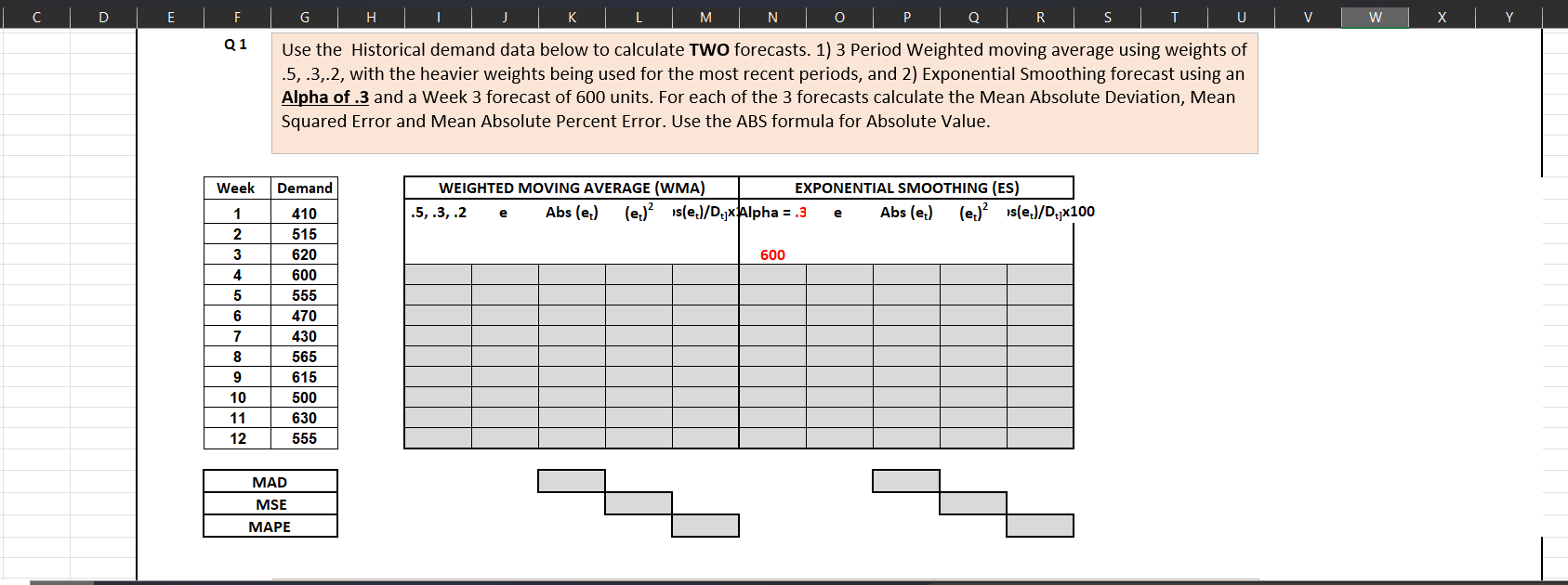 Solved 1 Use the Historical demand data below to calculate | Chegg.com