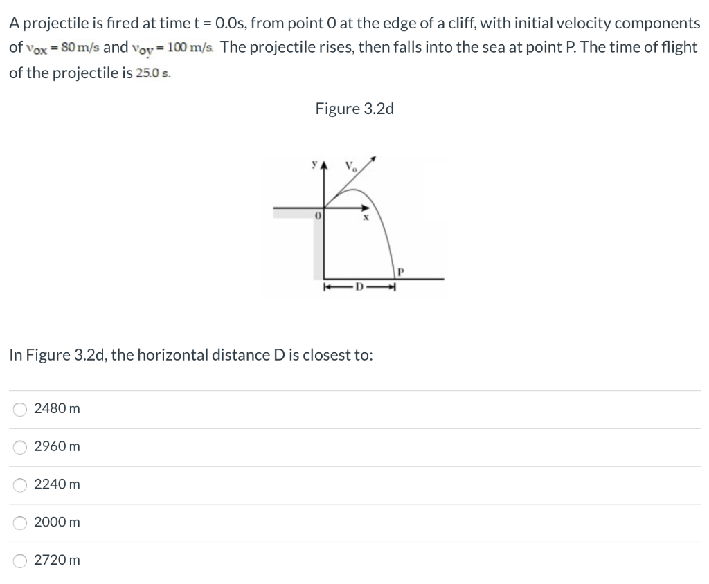Solved A projectile is fired at time t = 0.0s, from point 0 | Chegg.com