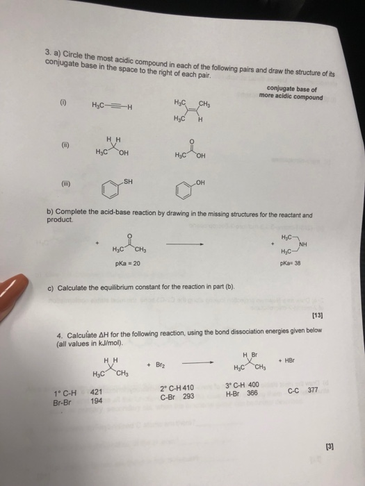Solved 3. a) Circle the most acidic compound in each of the | Chegg.com