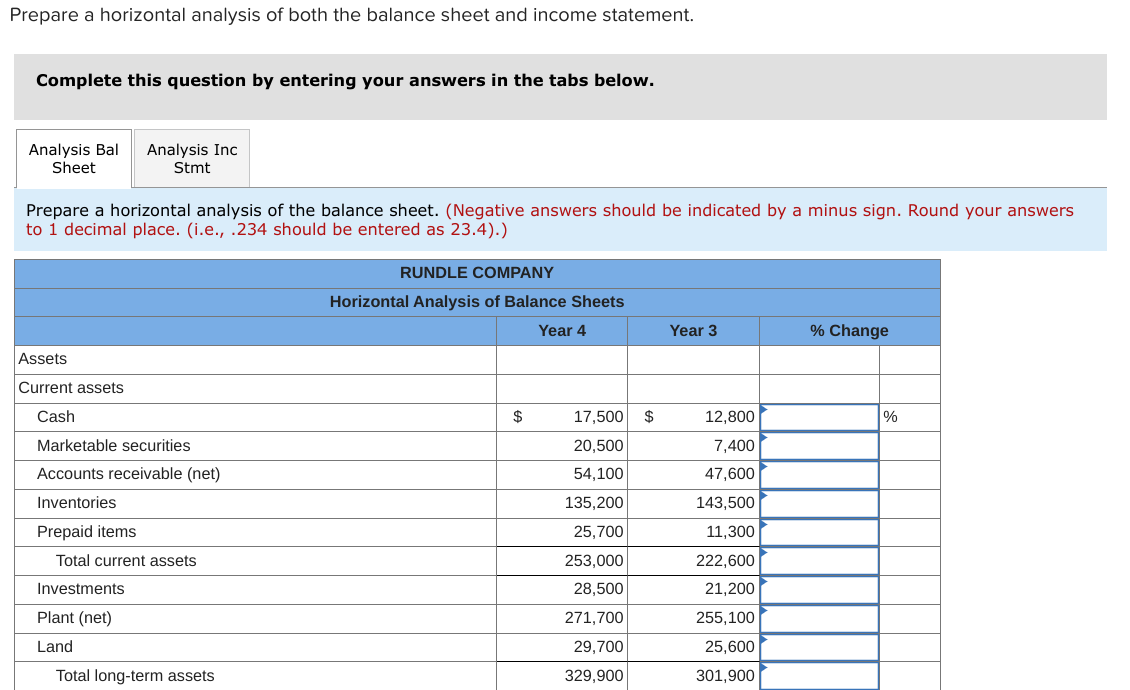 Solved Prepare a horizontal analysis of both the balance | Chegg.com