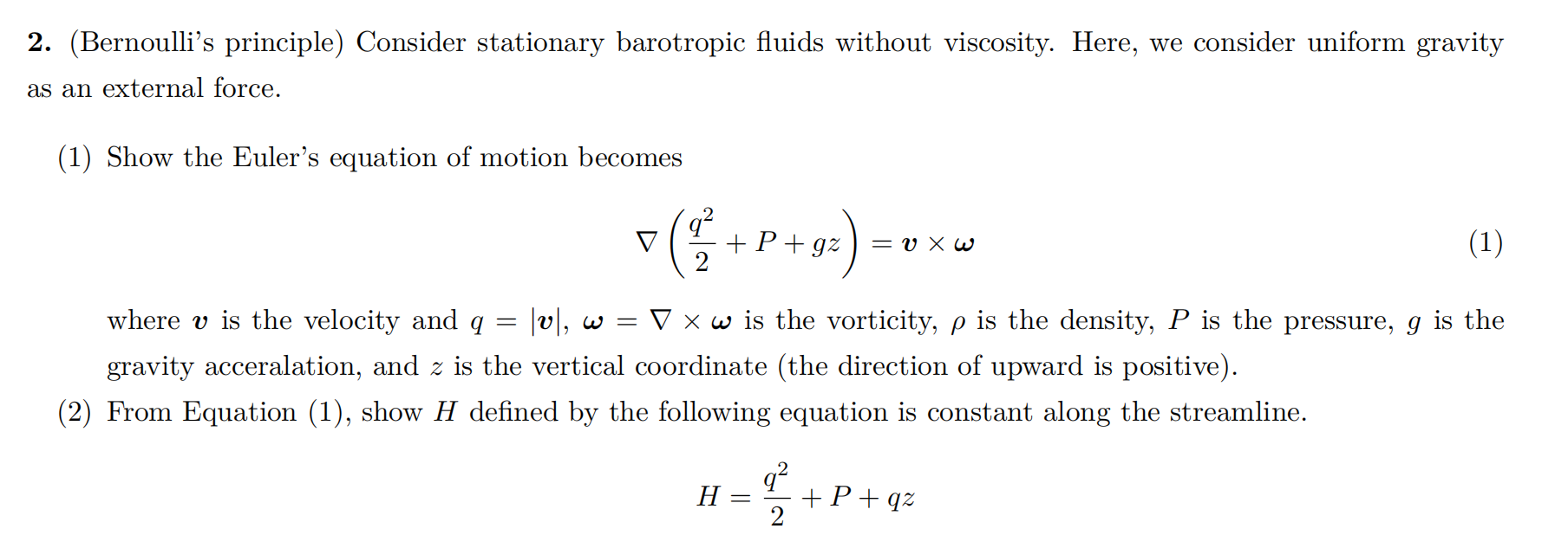 Solved 2. (Bernoulli's principle) Consider stationary | Chegg.com