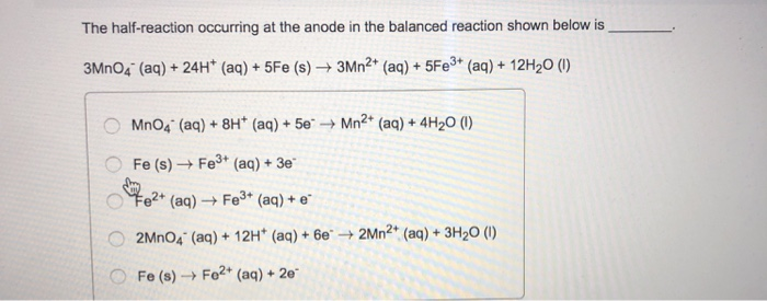 Solved The half-reaction occurring at the anode in the | Chegg.com