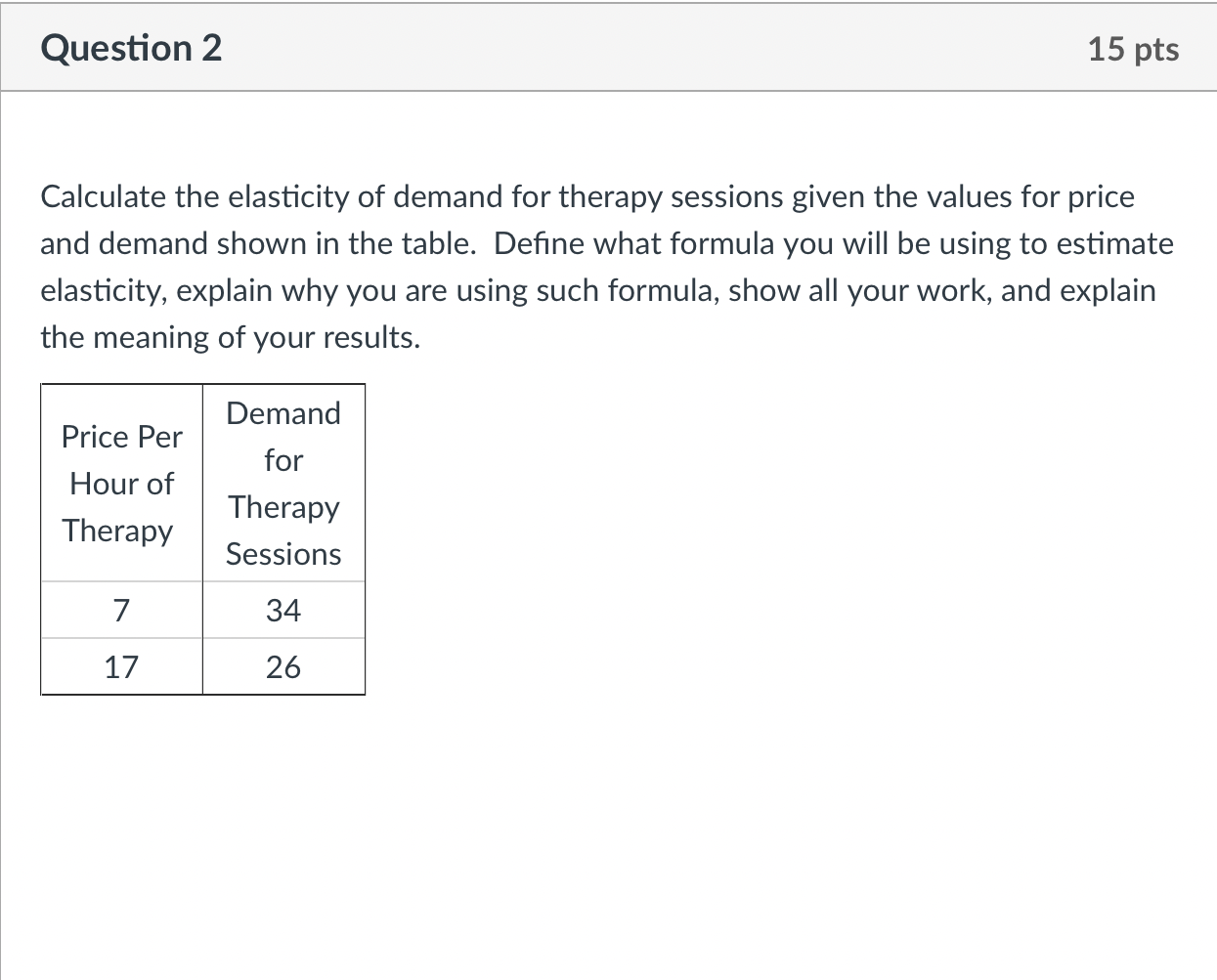 Solved Calculate the elasticity of demand for therapy | Chegg.com