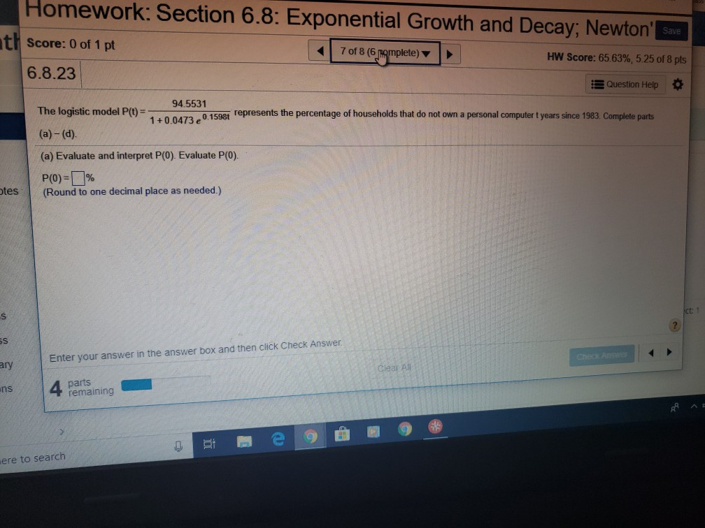Solved Homework: Section 6.8: Exponential Growth and Decay; | Chegg.com