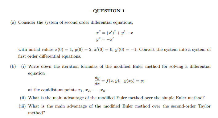 Solved QUESTION 1 (a) Consider the system of second order | Chegg.com