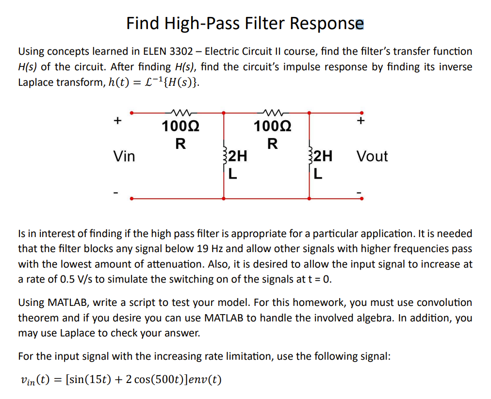 Solved Find High-Pass Filter Response Using concepts learned | Chegg.com