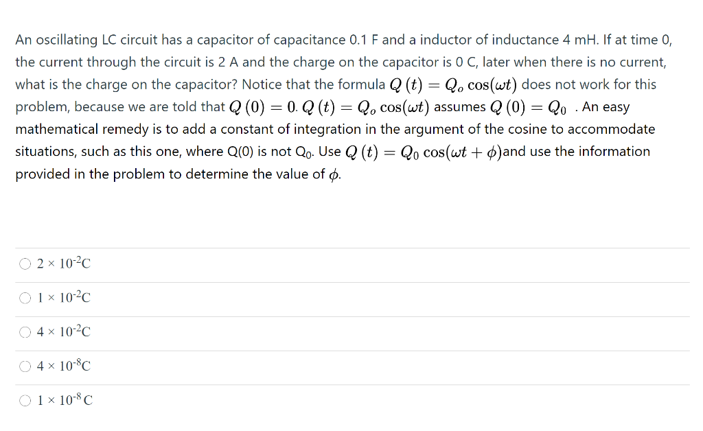 Solved An oscillating LC circuit has a capacitor of | Chegg.com