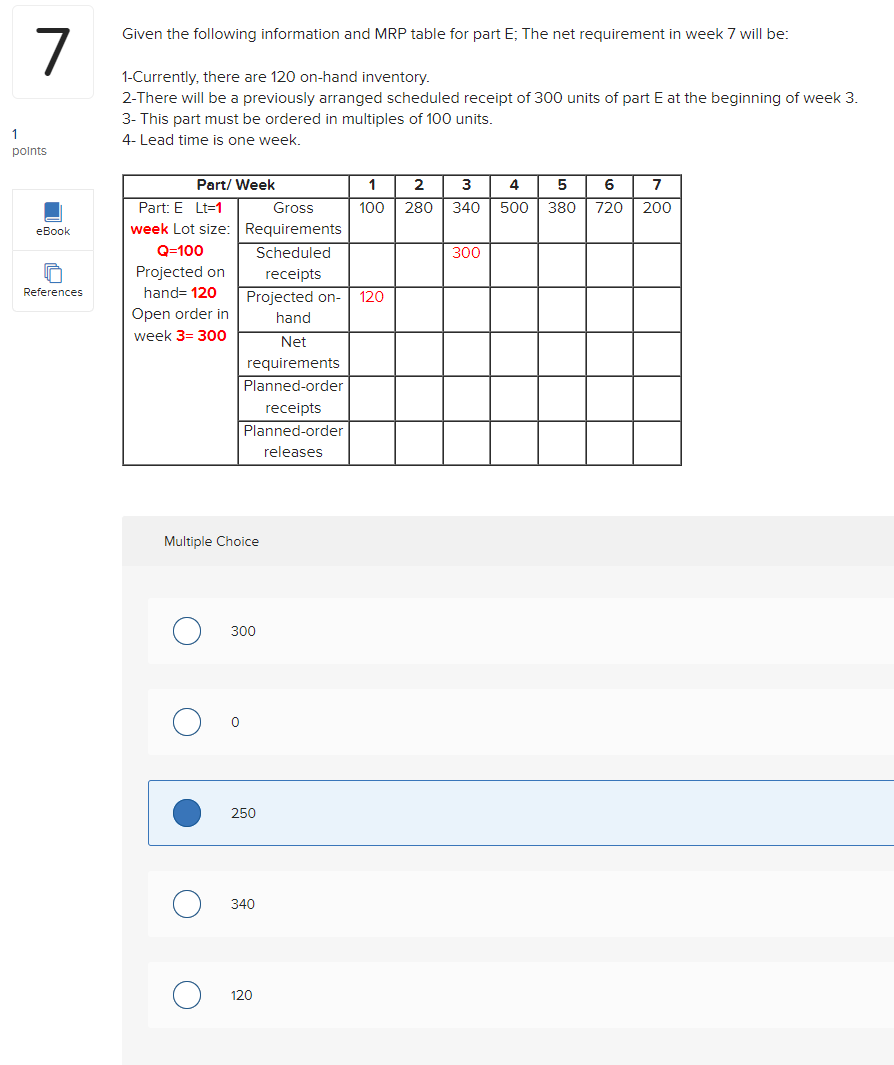 Solved Given the following information and MRP table for | Chegg.com