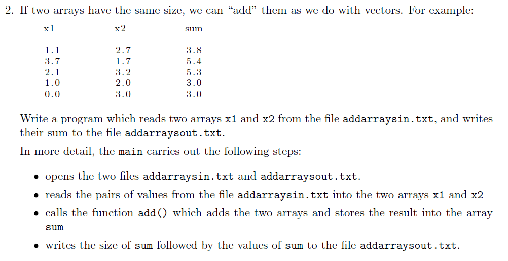 Solved If two arrays have the same size, we can "add" them | Chegg.com