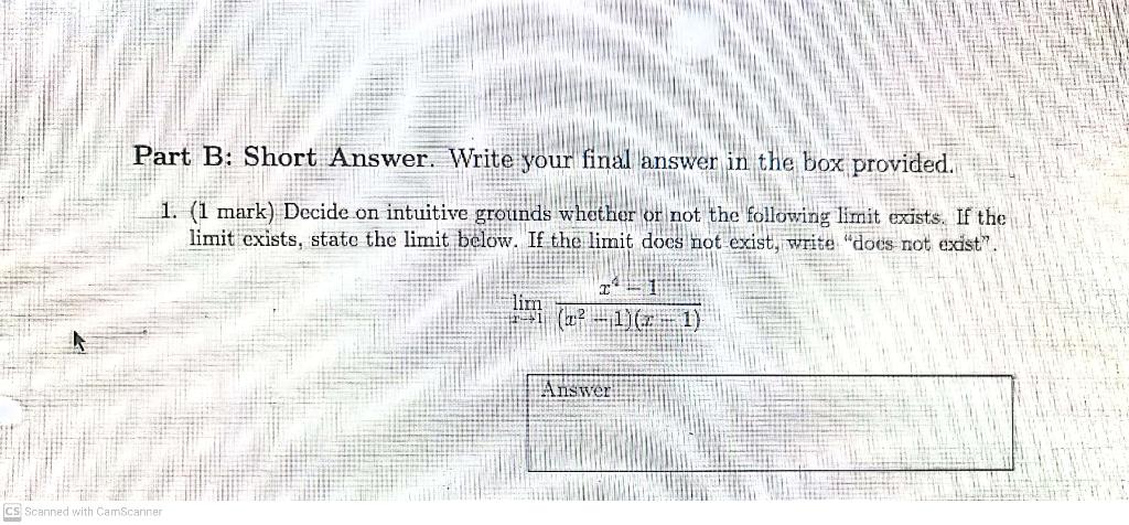 Solved Part B: Short Answer. Write your final answer in the | Chegg.com