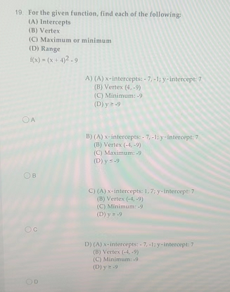 Solved 19. For the given function, find each of the | Chegg.com