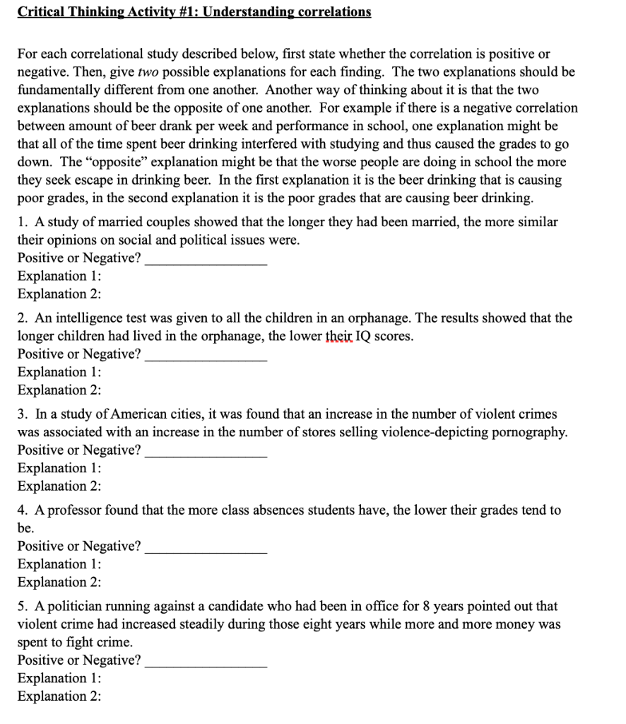 Solved Critical Thinking Activity #1: Understanding | Chegg.com