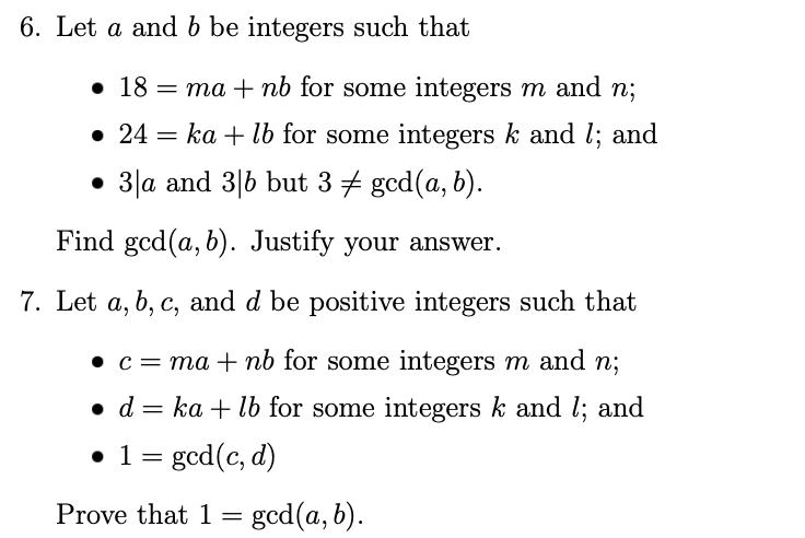 Solved 6. Let a and b be integers such that - 18=ma+nb for | Chegg.com