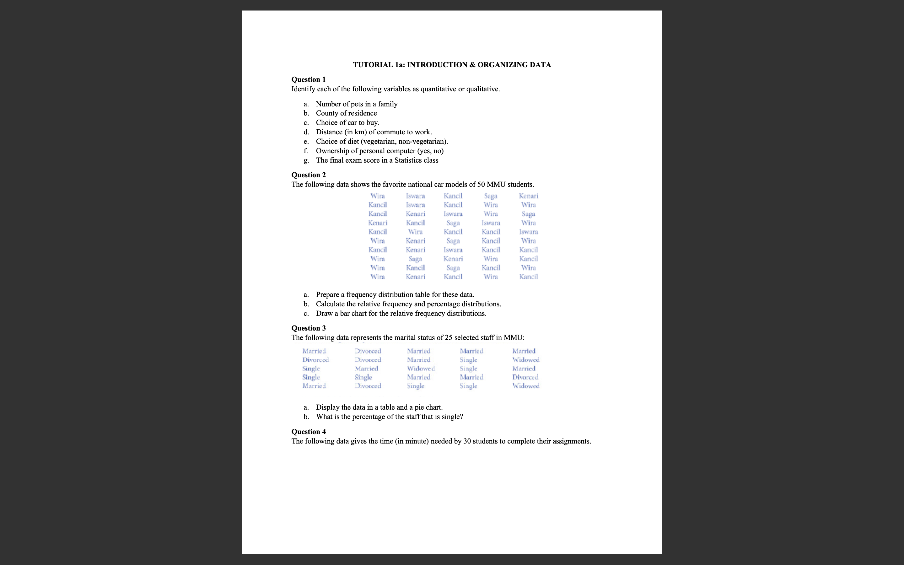 Solved Question 1 Identify each of the following variables | Chegg.com
