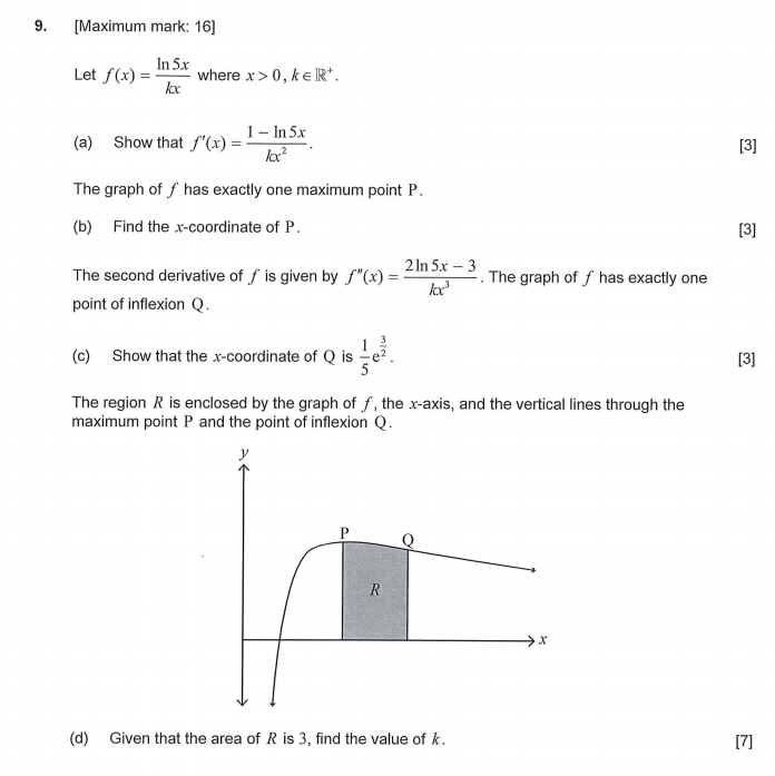 Solved 9. [Maximum mark: 16] In 5x Let f(x) = where x > 0, | Chegg.com