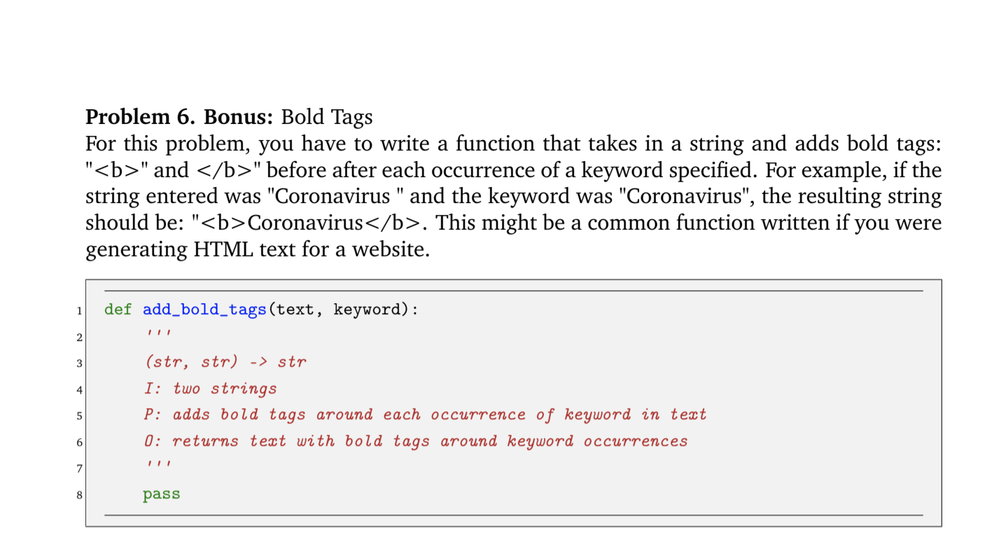 Solved Problem 6. Bonus: Bold Tags For this problem, you | Chegg.com