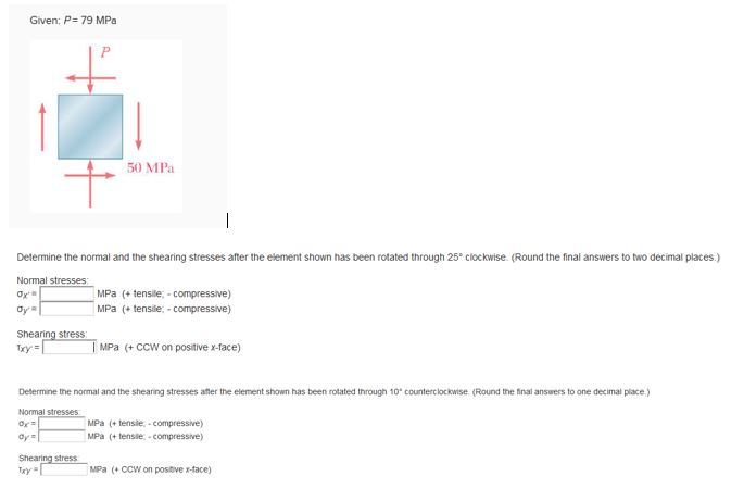 Solved Given: P- 79 MPa 50 MPa Determine the normal and the | Chegg.com