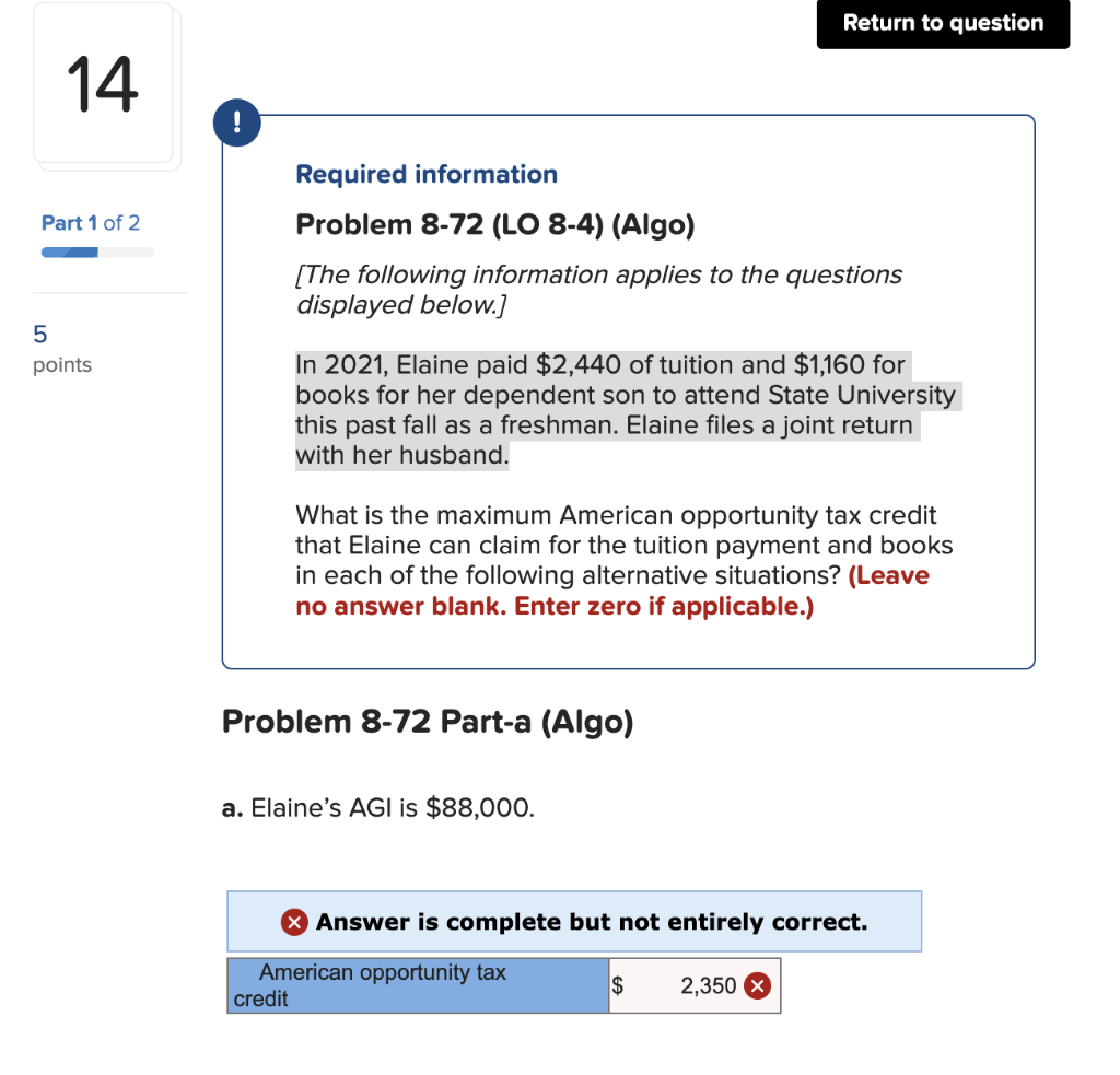 Solved Return to question 14 ! Part 1 of 2 Required | Chegg.com