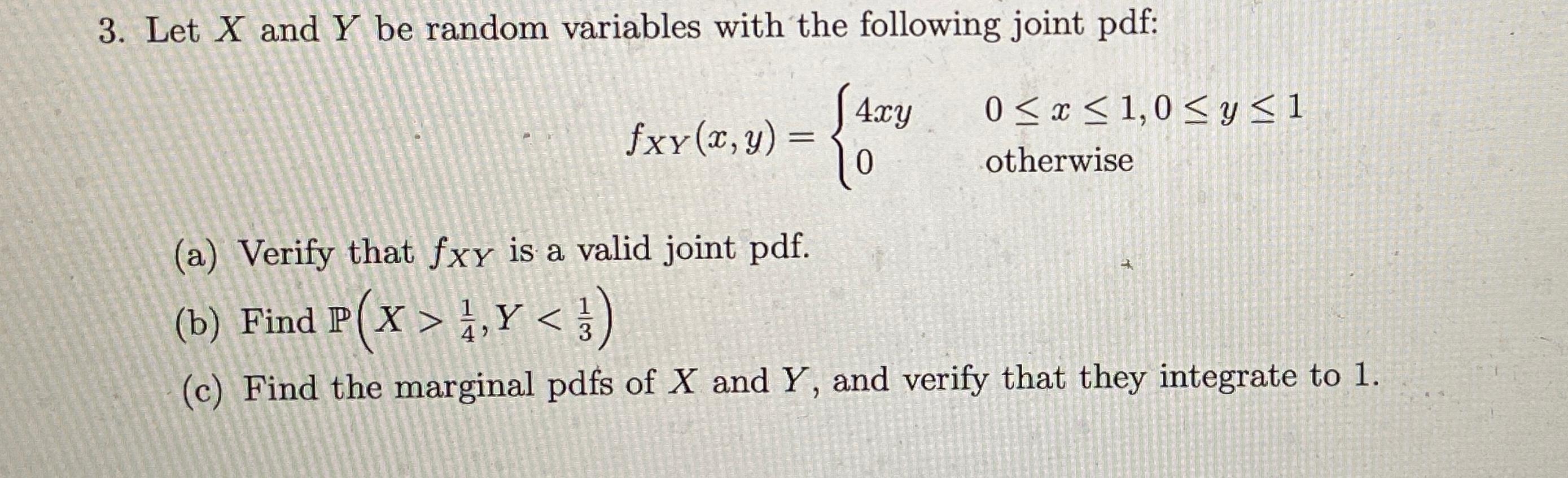 Solved 3. Let X and Y be random variables with the following | Chegg.com