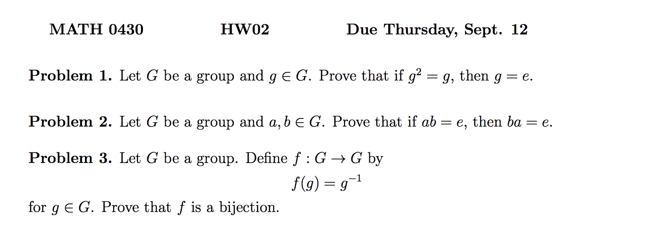 Solved MATH 0430 HW02 Due Thursday, Sept. 12 Problem 1. Let | Chegg.com