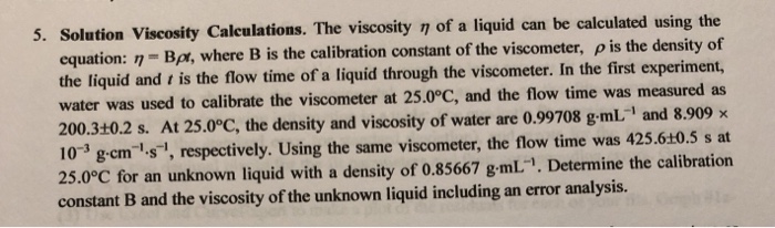 Solved 5. Solution Viscosity Caleulations. The viscosity n | Chegg.com