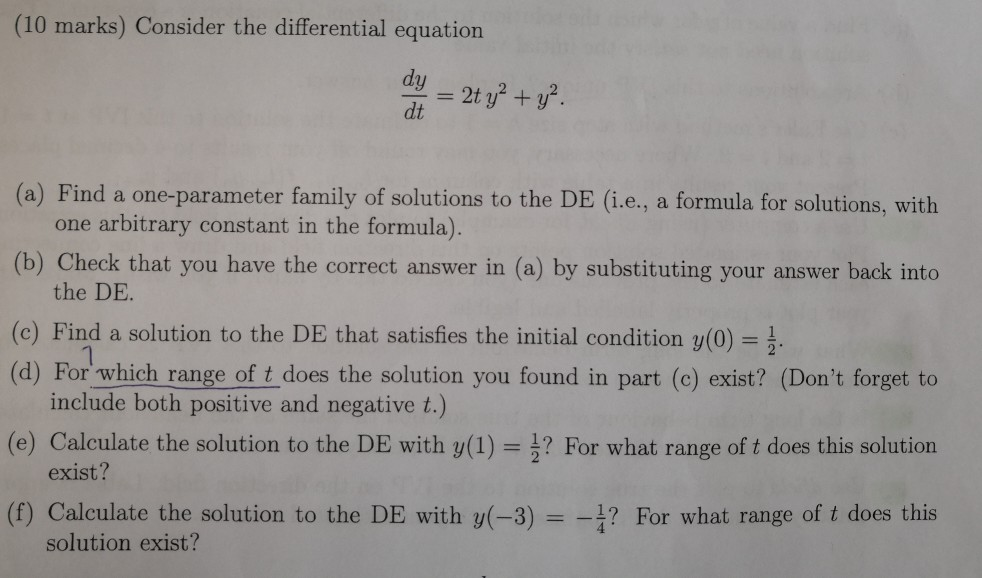 Solved (10 marks) Consider the differential equation di (a) | Chegg.com