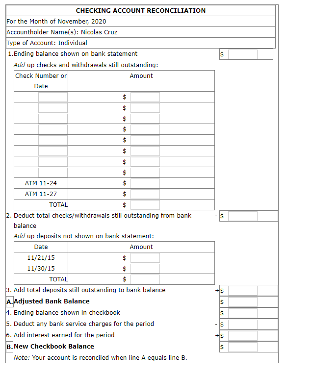 Solved Checking account reconciliation Use Worksheet 4.1. | Chegg.com