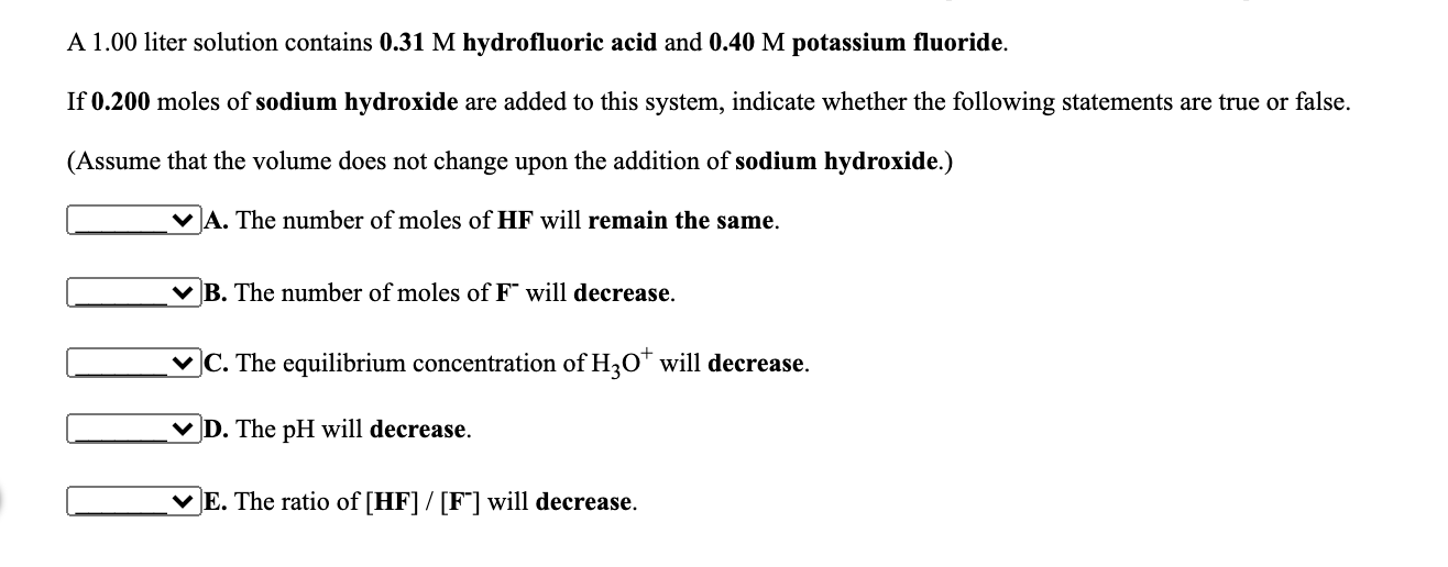 Solved A 1.00 liter solution contains 0.31 M hydrofluoric | Chegg.com