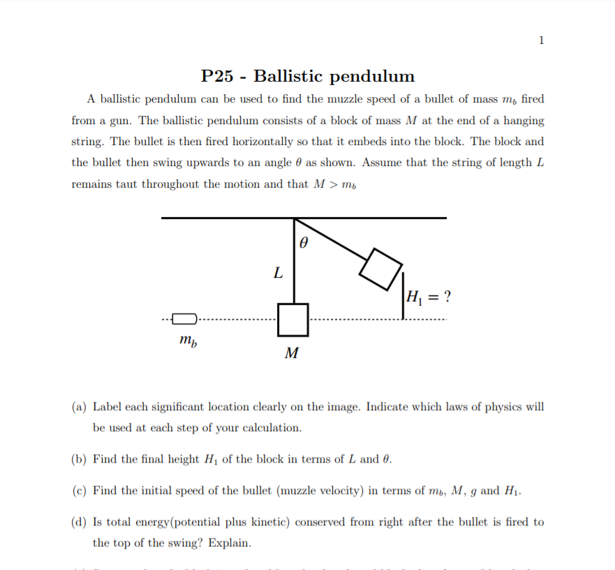 Solved 1 P25 - Ballistic pendulum A ballistic pendulum can | Chegg.com